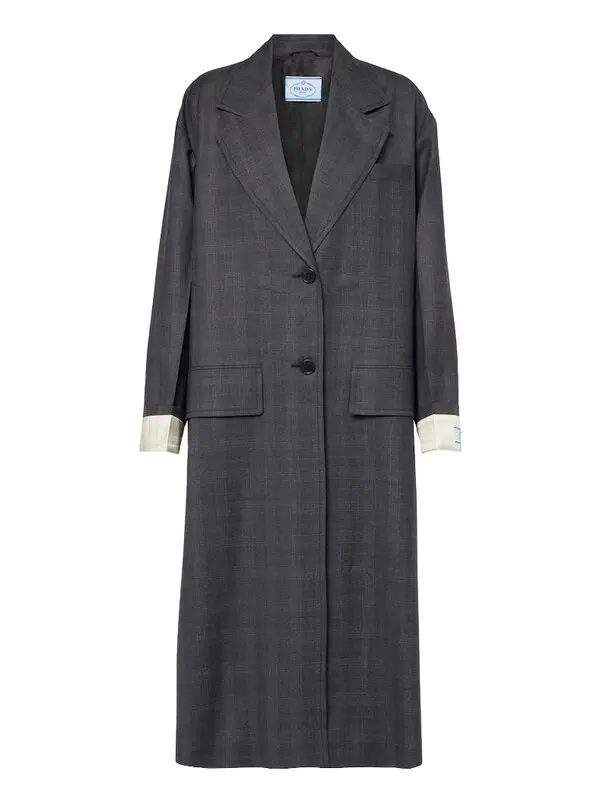 Prada Checked Virgin Wool Coat - Grey