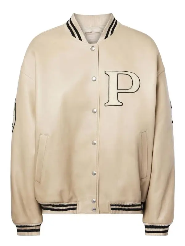 Prada Patch-appliqué Padded Leather Varsity Jacket - Beige