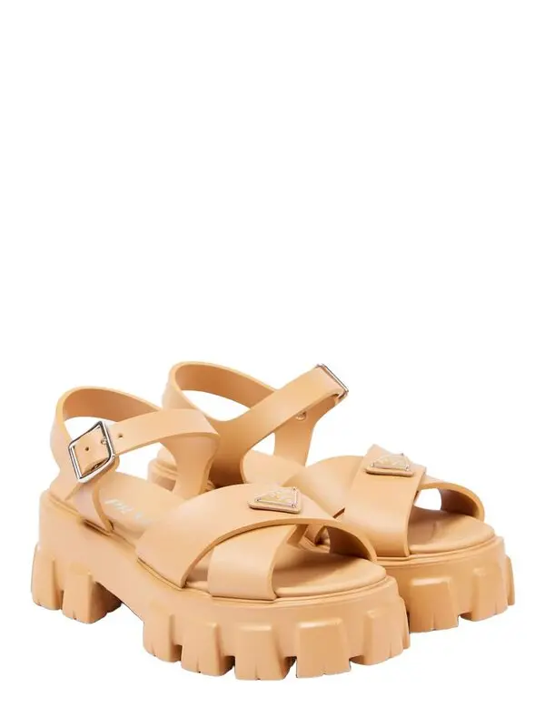 Prada Monolith Platform Sandals - Beige