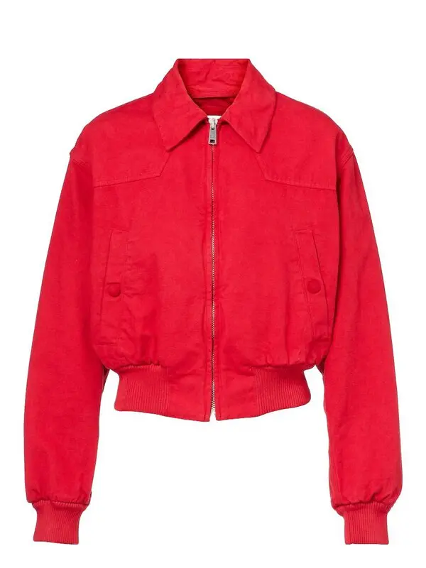 Prada Cropped Cotton Bomber Jacket - Red