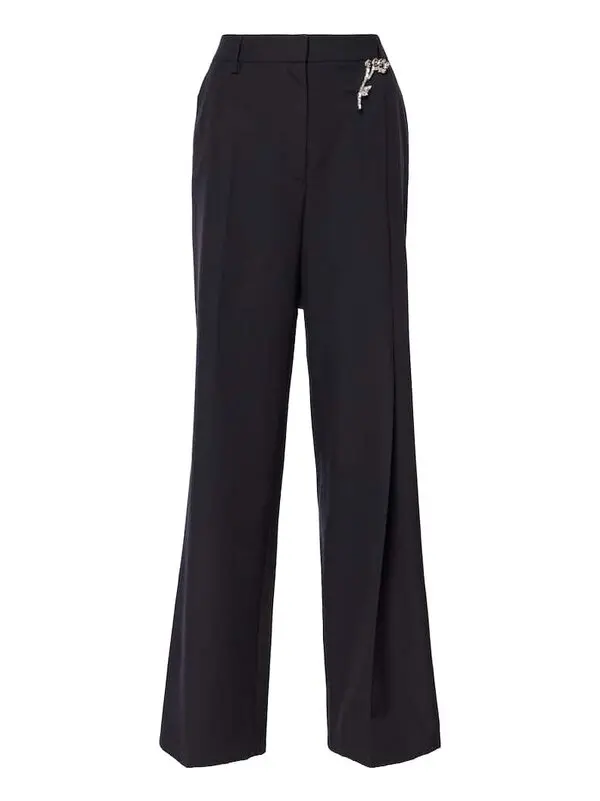 Prada Embellished Wool Gabardine Wide-leg Pants - Black