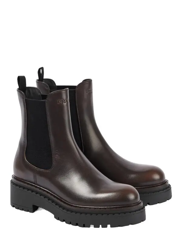 Prada Leather Chelsea Boots - Brown