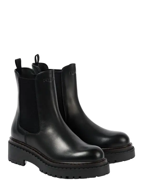 Prada Leather Chelsea Boots - Black