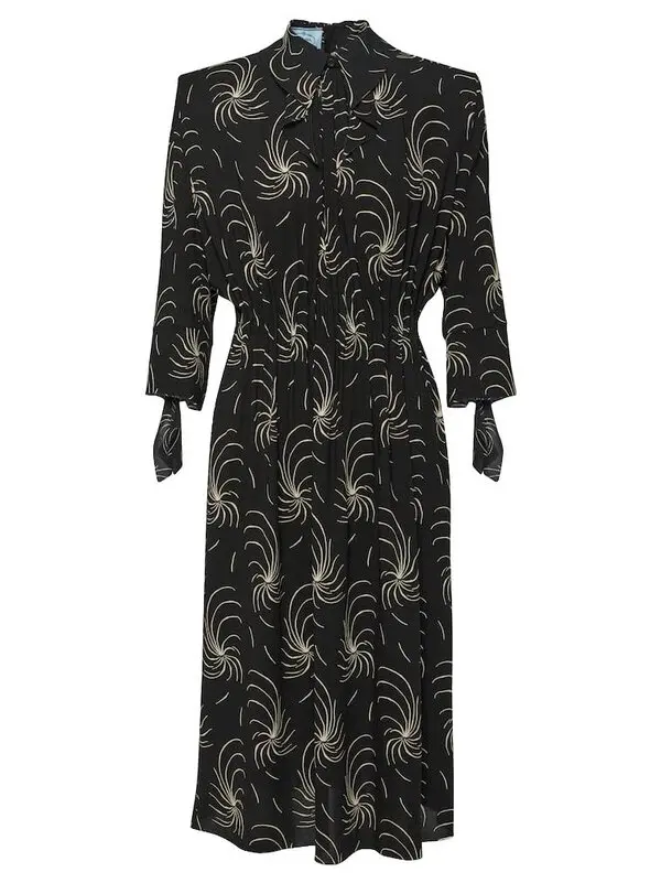Prada Printed Ruched Shirt Dress - Black
