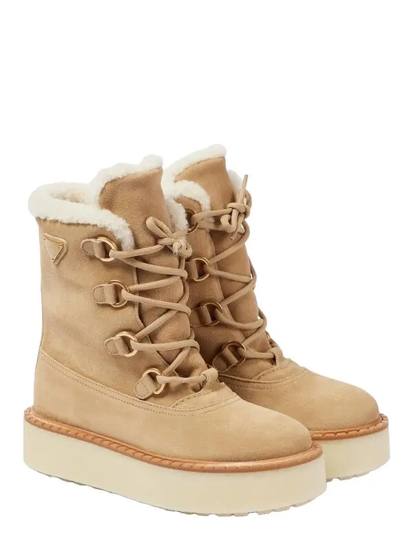 Prada Evolve Shearling-lined Suede Boots - Beige