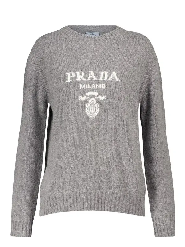 Prada Logo Wool And Cashmere Sweater - Grey