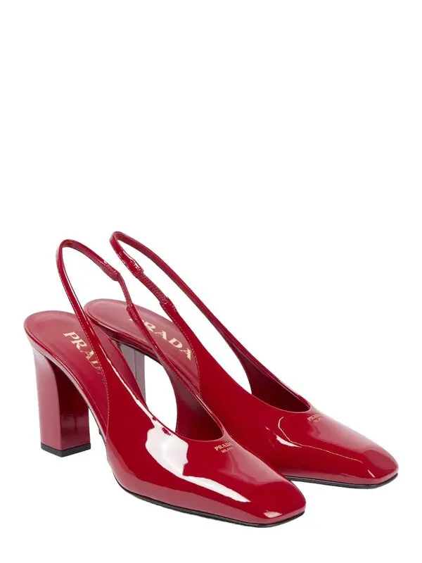 Prada 85 Patent Leather Slingback Pumps - Red