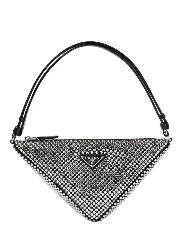 Prada Triangle Embellished Satin Pouch - Silver