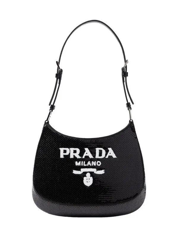 Prada Cleo Small Sequined Shoulder Bag - Black
