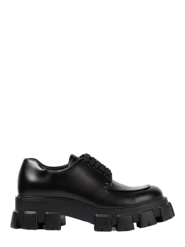 Prada Monolith Leather Derby Shoes - Black