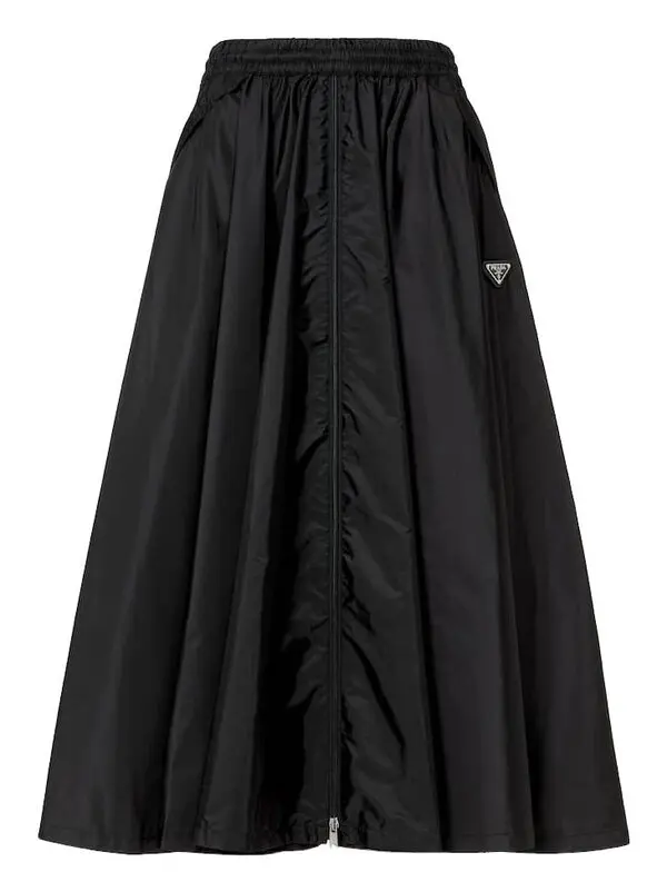 Prada Logo Re-nylon Midi Skirt - Black
