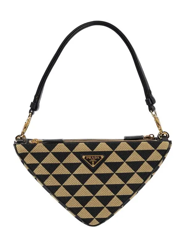 Prada Triangolo Mini Jacquard Shoulder Bag - Brown