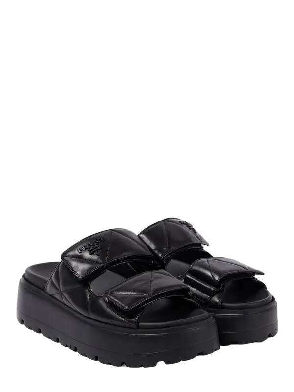 Prada Quilted Leather Platform Sandals - Black