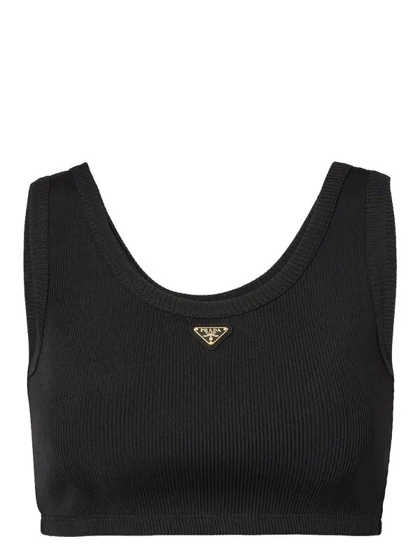 Prada Logo Ribbed-knit Jersey Crop Top - Black