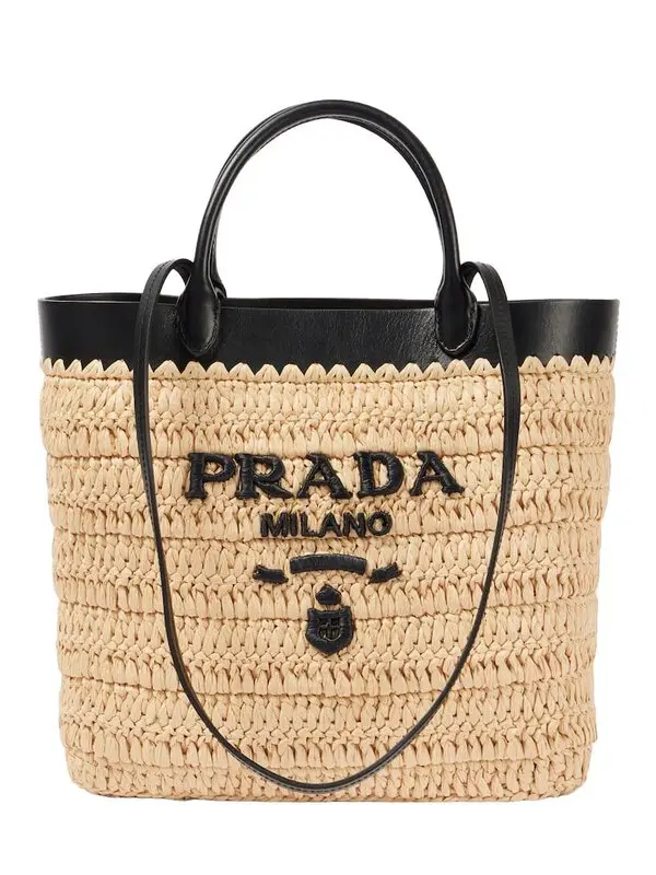 Prada Small Crochet Raffia-effect Tote Bag - Beige
