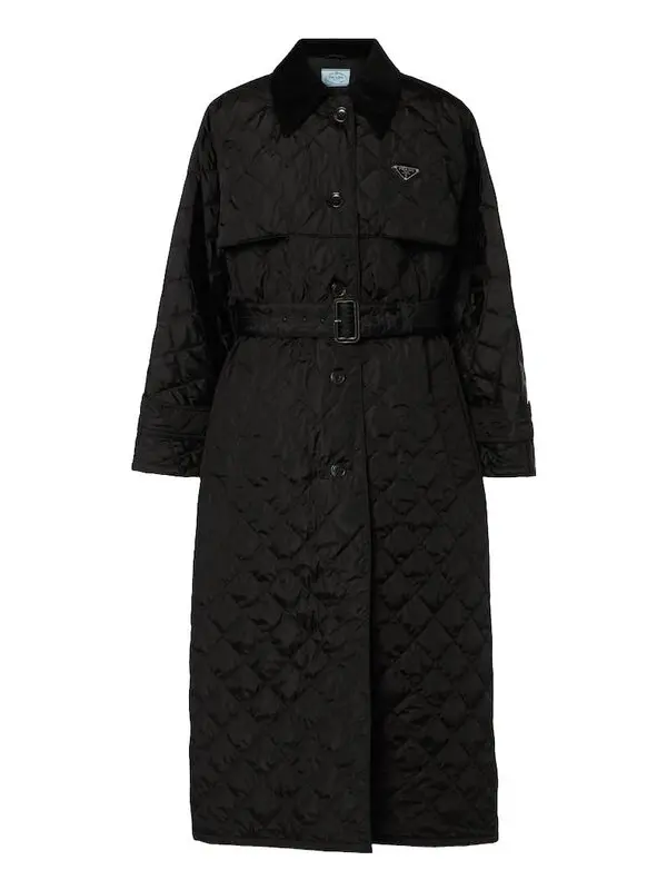Prada Quilted Full Length Coat - Black