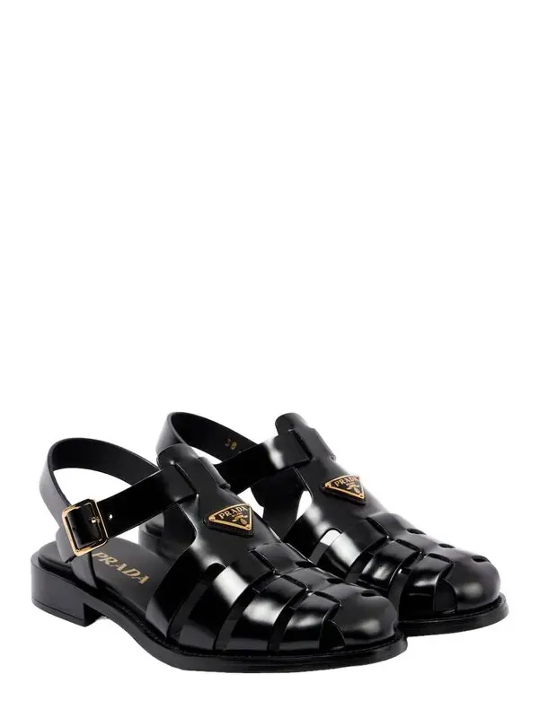 Prada Brushed Leather Fisherman Sandals - Black