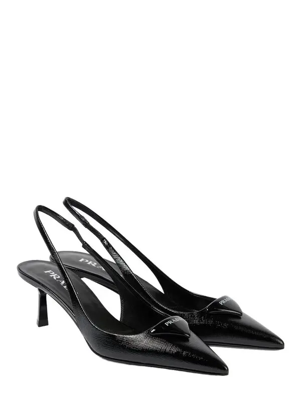 Prada Logo Leather Slingback Pumps - Black