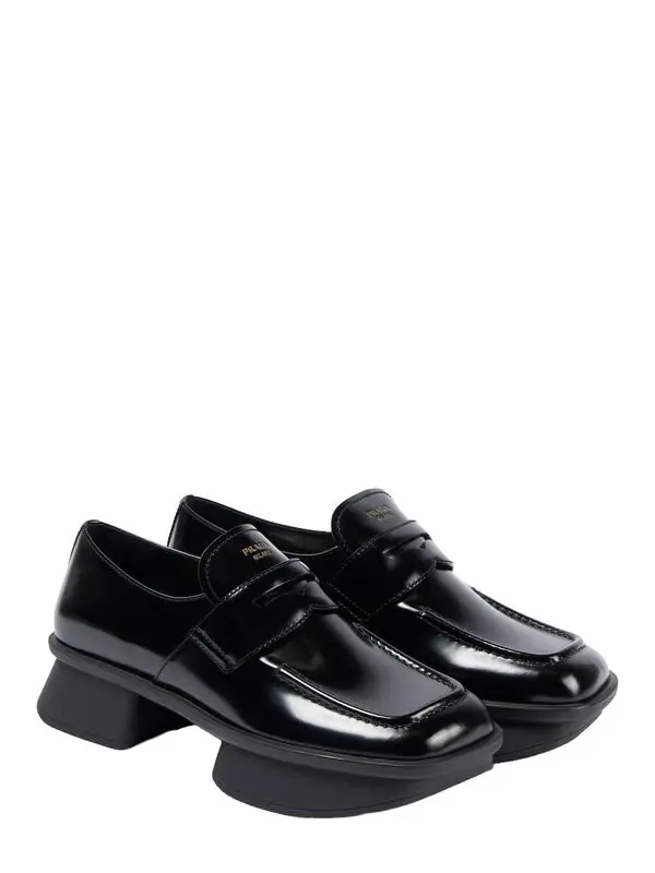 Prada Equal Leather Penny Loafers - Black