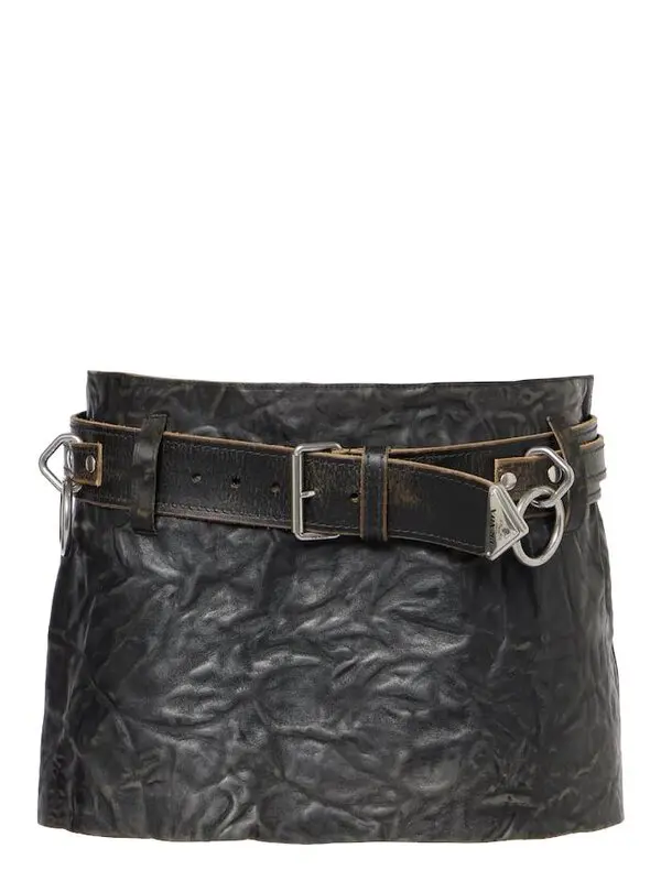 Prada Belted Leather Miniskirt - Black