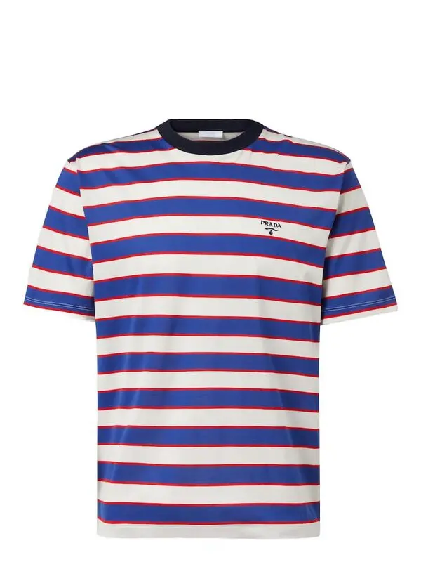 Prada Striped Cotton Jersey T-shirt - Blue