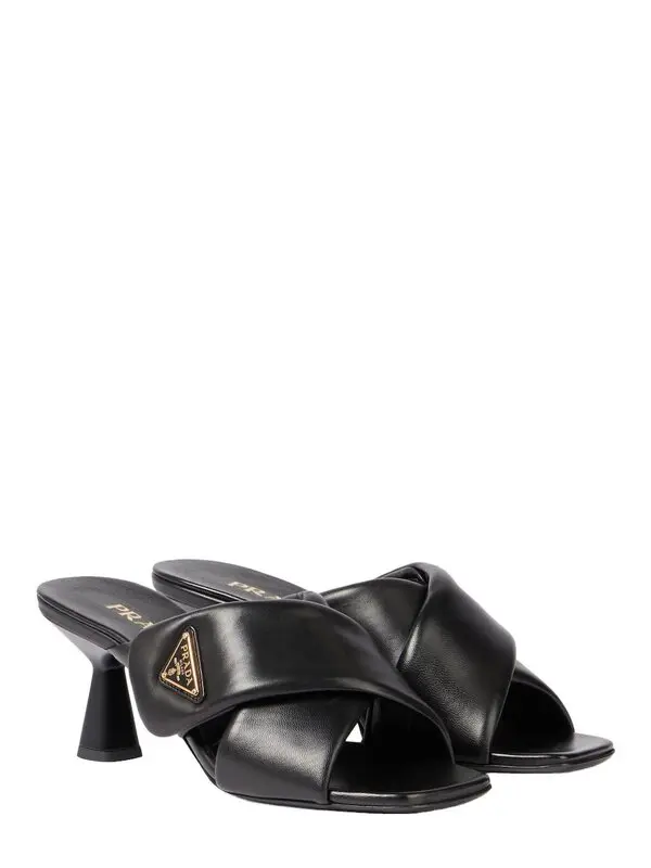 Prada Criss Cross 65 Leather Mules - Black