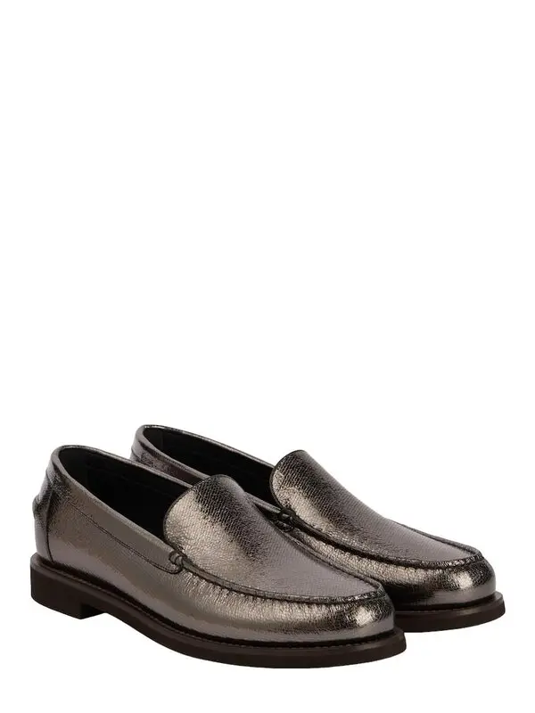 Brunello Cucinelli Metallic Leather Loafers - Silver