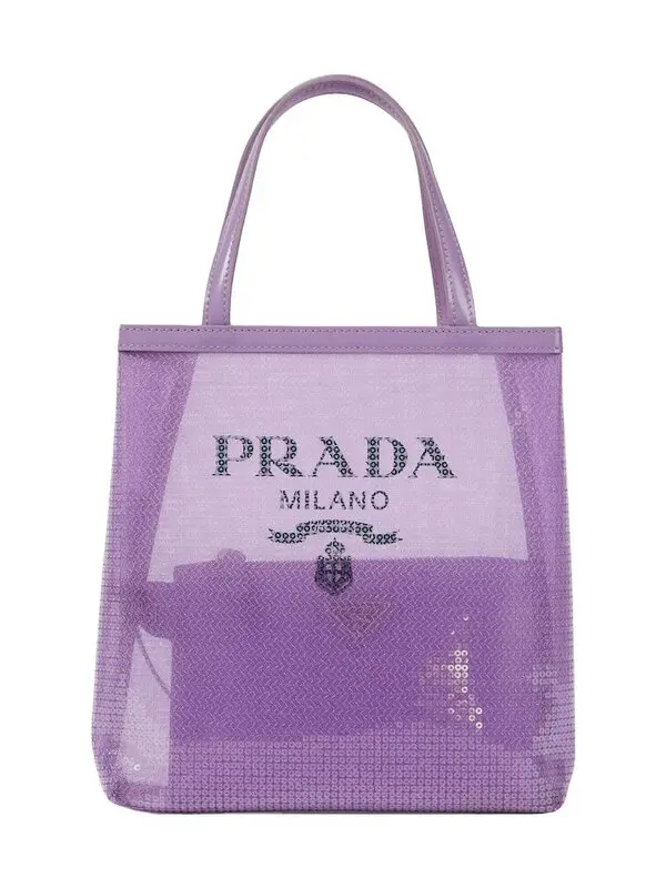 Prada Logo Sequined Tote - Purple