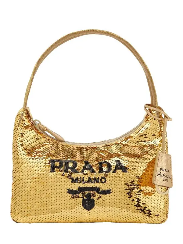Prada Re-edition 2000 Mini Sequined Shoulder Bag - Gold