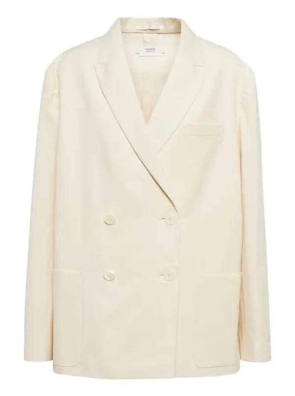 Prada Double-breasted Cotton Blazer - Neutrals