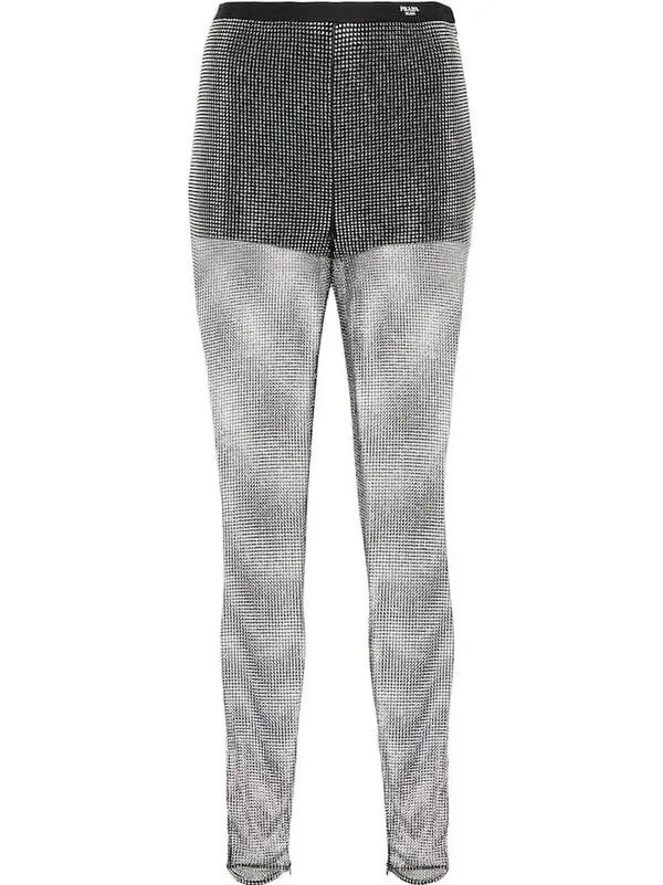 Prada Embellished Mesh Pants - Silver