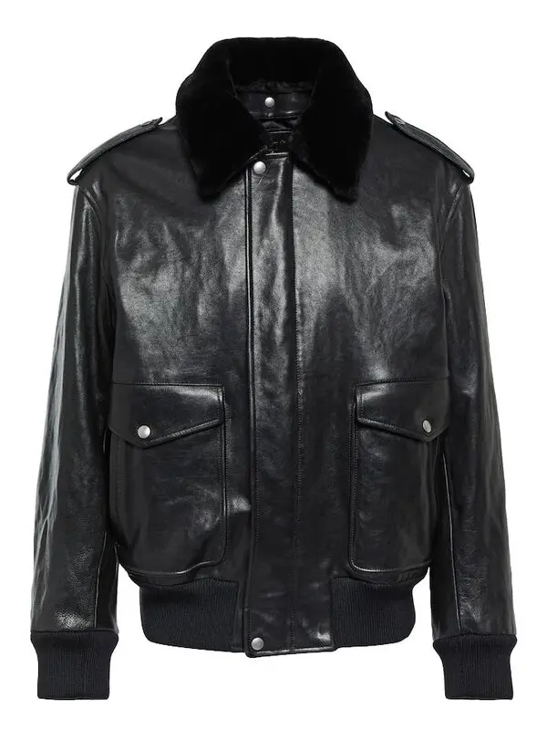 Prada Faux Fur-trimmed Leather Jacket - Black