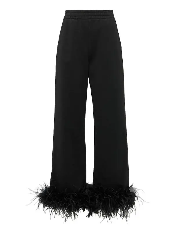 Prada Feather-trimmed Sweatpants - Black
