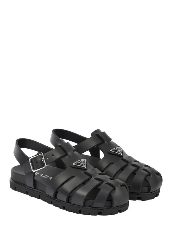 Prada Logo Fisherman Sandals - Black