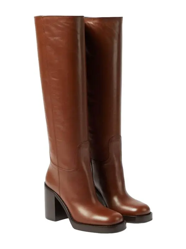 Prada Leather Knee-high Boots - Brown