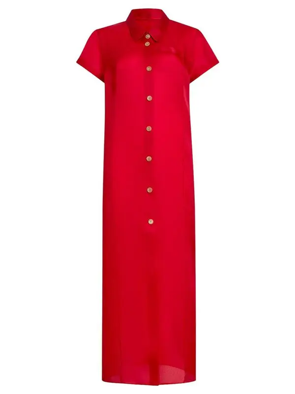 Khaite Effy Silk Organza Maxi Shirtdress - Red