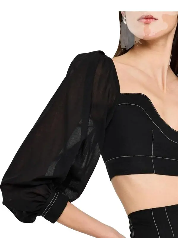 Philosophy Di Lorenzo Serafini Puff-sleeve Crop Blouse - Multi Black