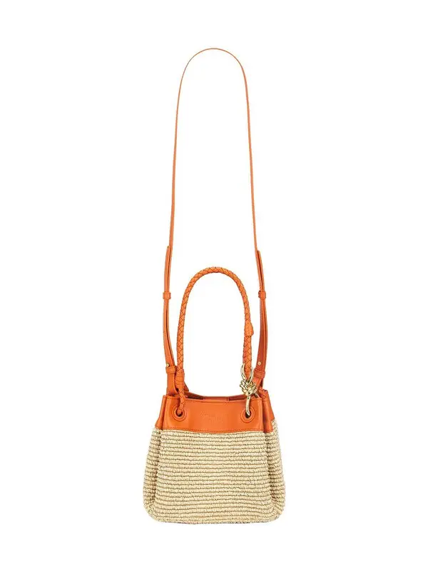 Bottega Veneta Small Parachute Raffia Bag - Natural  Burned Orange  & Muse Brass