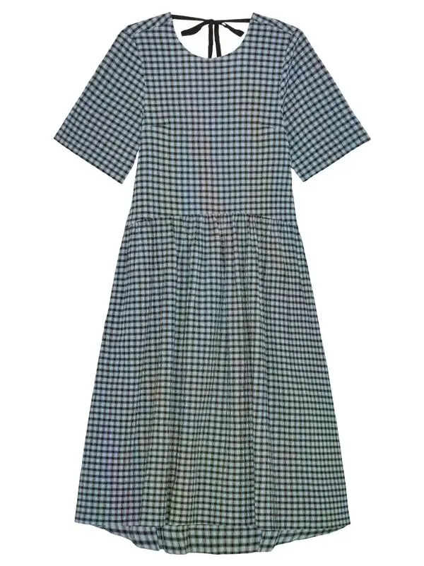 GANNI Checked Seersucker Midi Dress - Blue