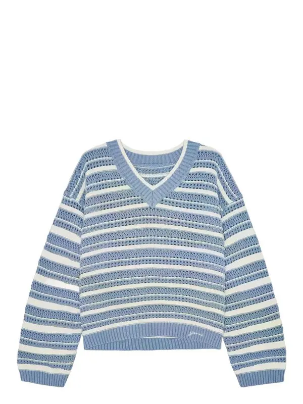 GANNI Striped Pullover Sweater - Blue
