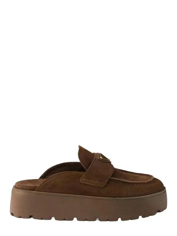 Prada Suede Platform Mules - Brown