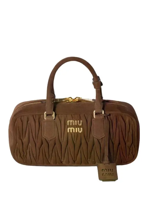 Miu Miu Arcadie Puffed Leather Bowling Bag - Brown