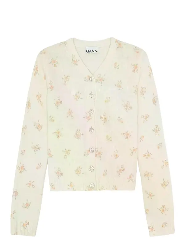GANNI Floral Cardigan - Neutrals