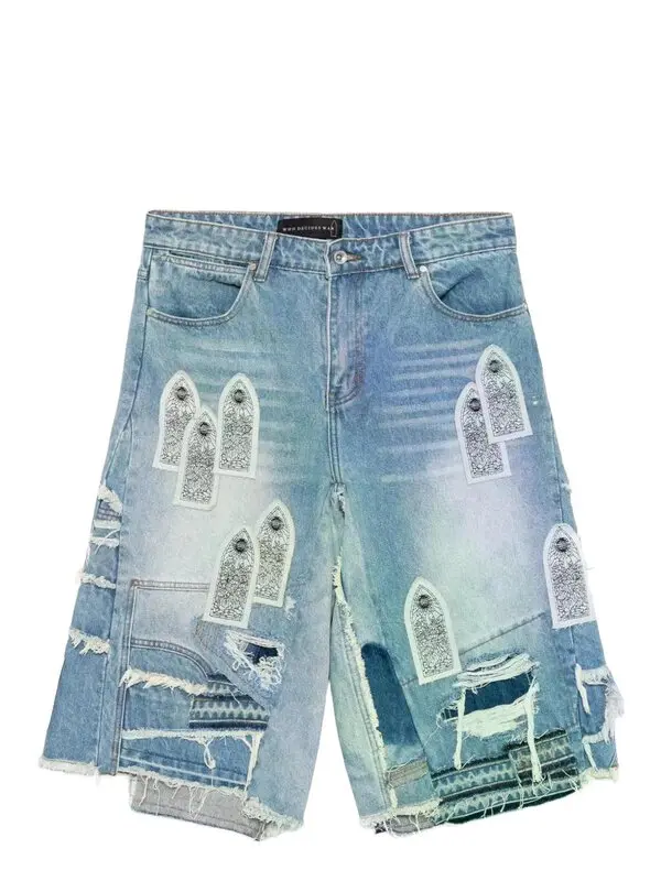 WHO DECIDES WAR BY EV BRAVADO Arch Blowout Denim Shorts - Blue