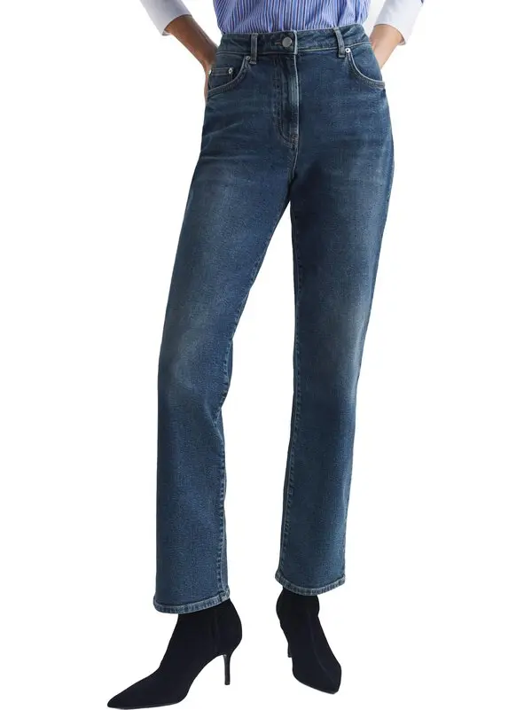 REISS Phillipa Straight Leg Boyfriend Jeans - Mid Blue