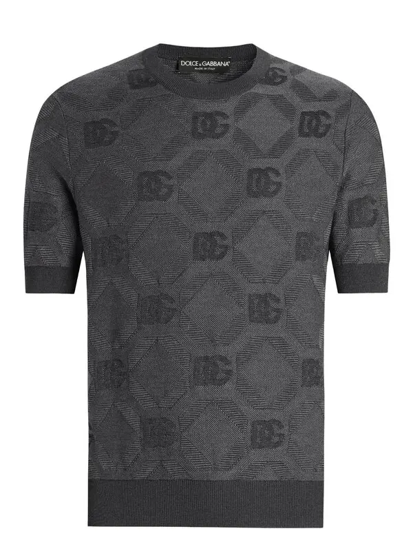 Dolce & Gabbana Silk Sweater With Jacquard Logo - Grey