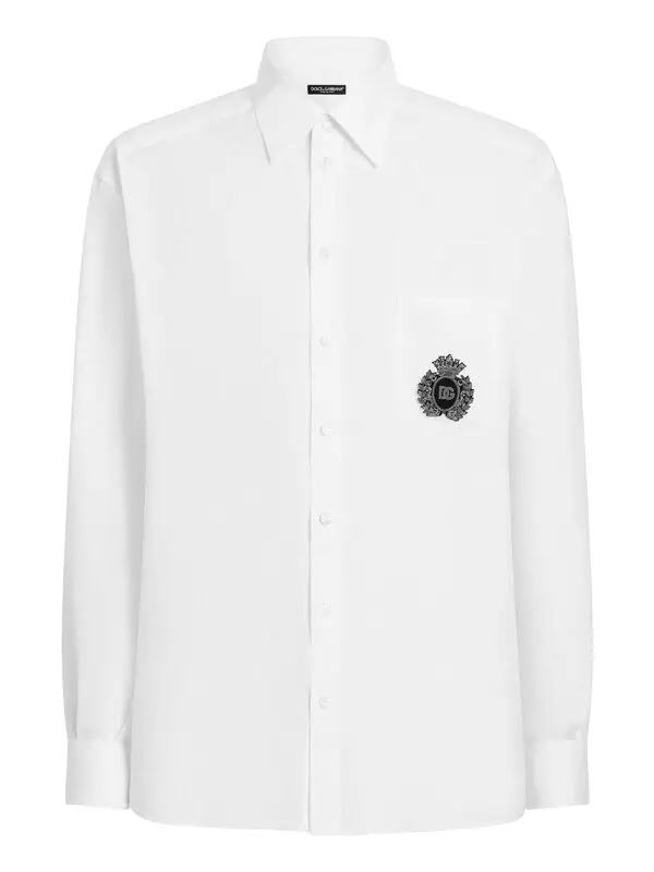 Dolce & Gabbana Linen Shirt With Heraldic Patch - White