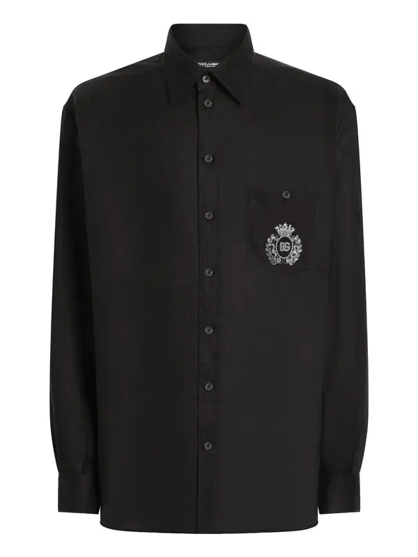 Dolce & Gabbana Linen Shirt With Heraldic Patch - Black