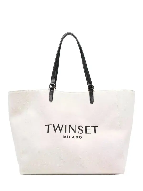 TWINSET Logo-embroidered Shoulder Bag - Neutrals