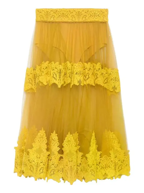 Elisabetta Franchi Tulle Midi Skirt - Yellow